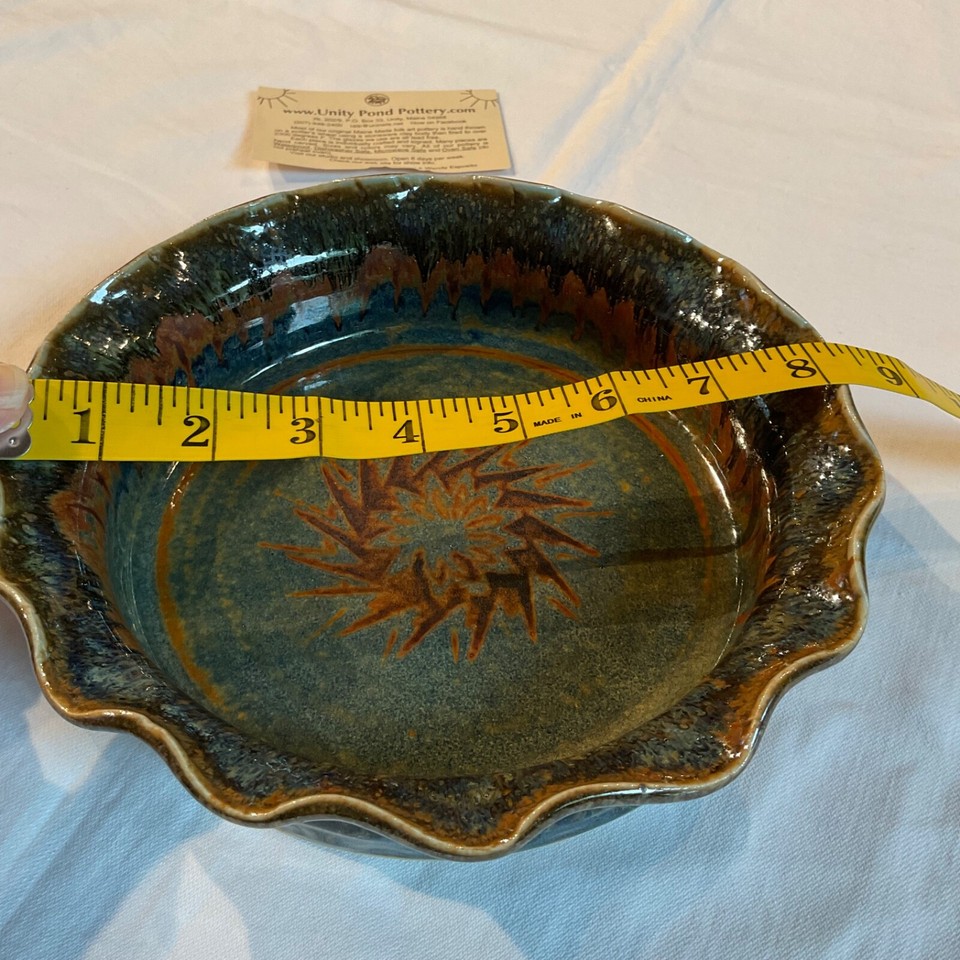 Unity Pond Pottery Quiche Dish NEW Signed Folk art pottery 8" wide Made ...