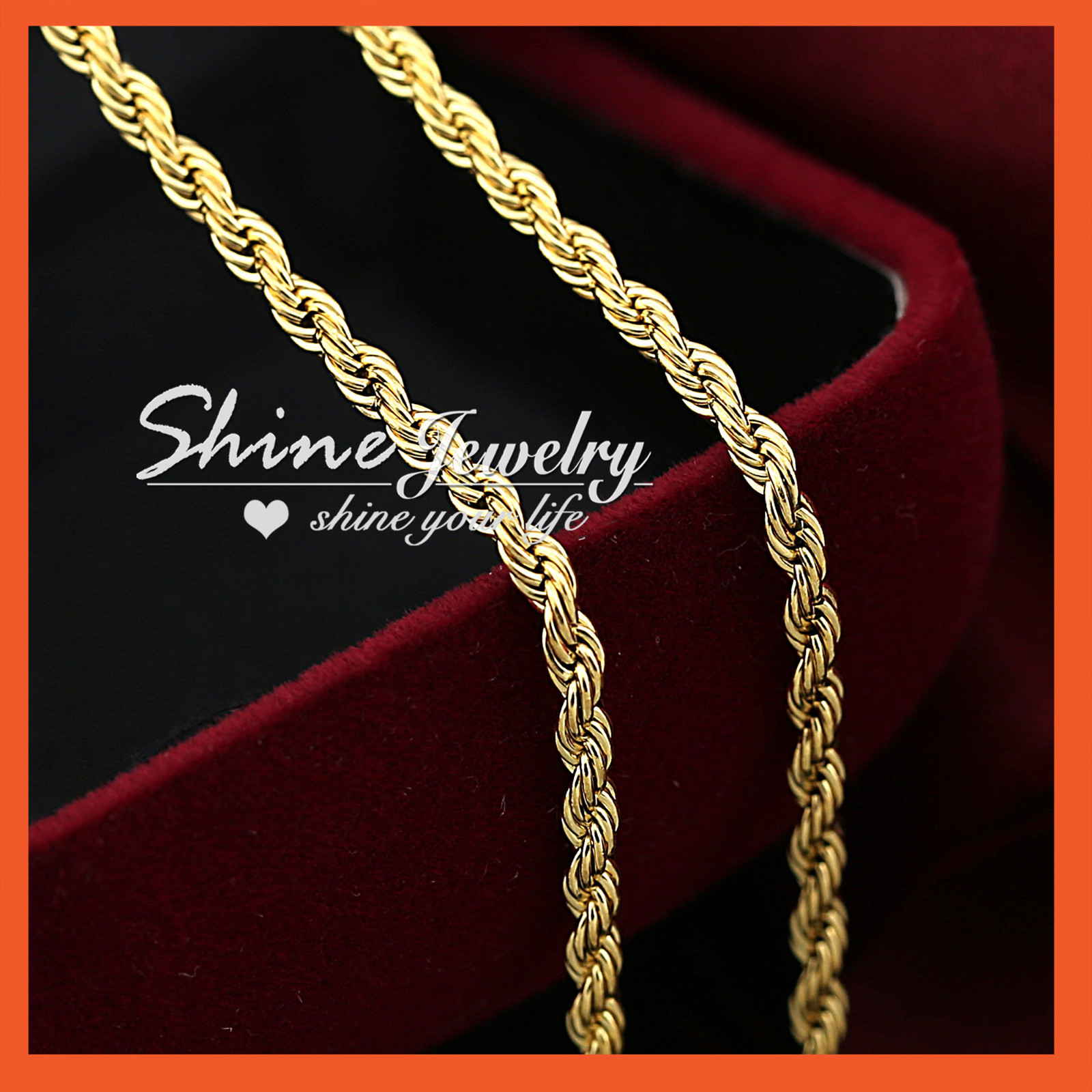 24K PLAIN GOLD FILLED SOLID MENS WOMENS 3MM TWIST ROPE CHAIN LONG ...