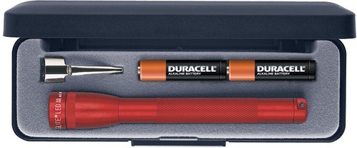 Mag-Lite Red Mini Mag Flashlight LED Pocket Clip Batteries Durable ...