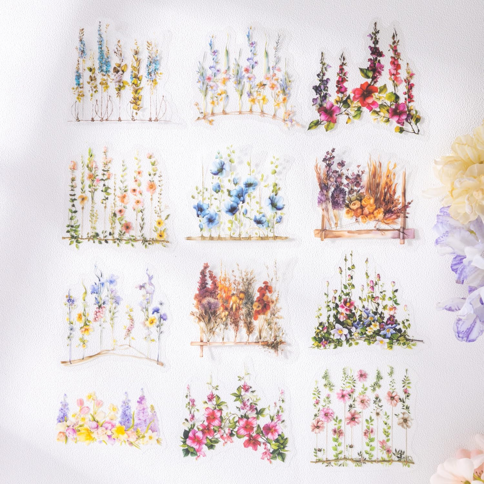 Hanging Floral PET Stickers Set, 60PCS Botanical Flower Stickers for ...