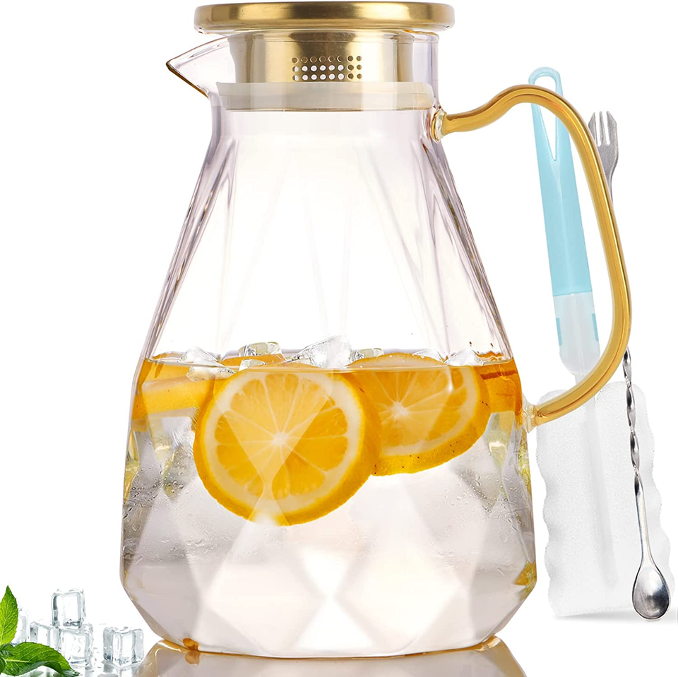 Glass Pitcher 74Oz/2.2Liter Water Pitcher with Lid And Mixing Spoon ...
