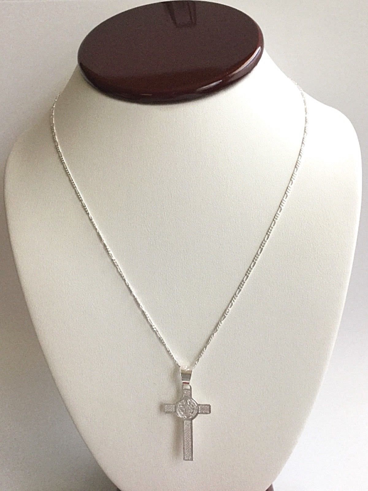 925 STERLING SILVER SAINT BENEDICT CROSS NECKLACE 18"/CADENA DE SAN ...