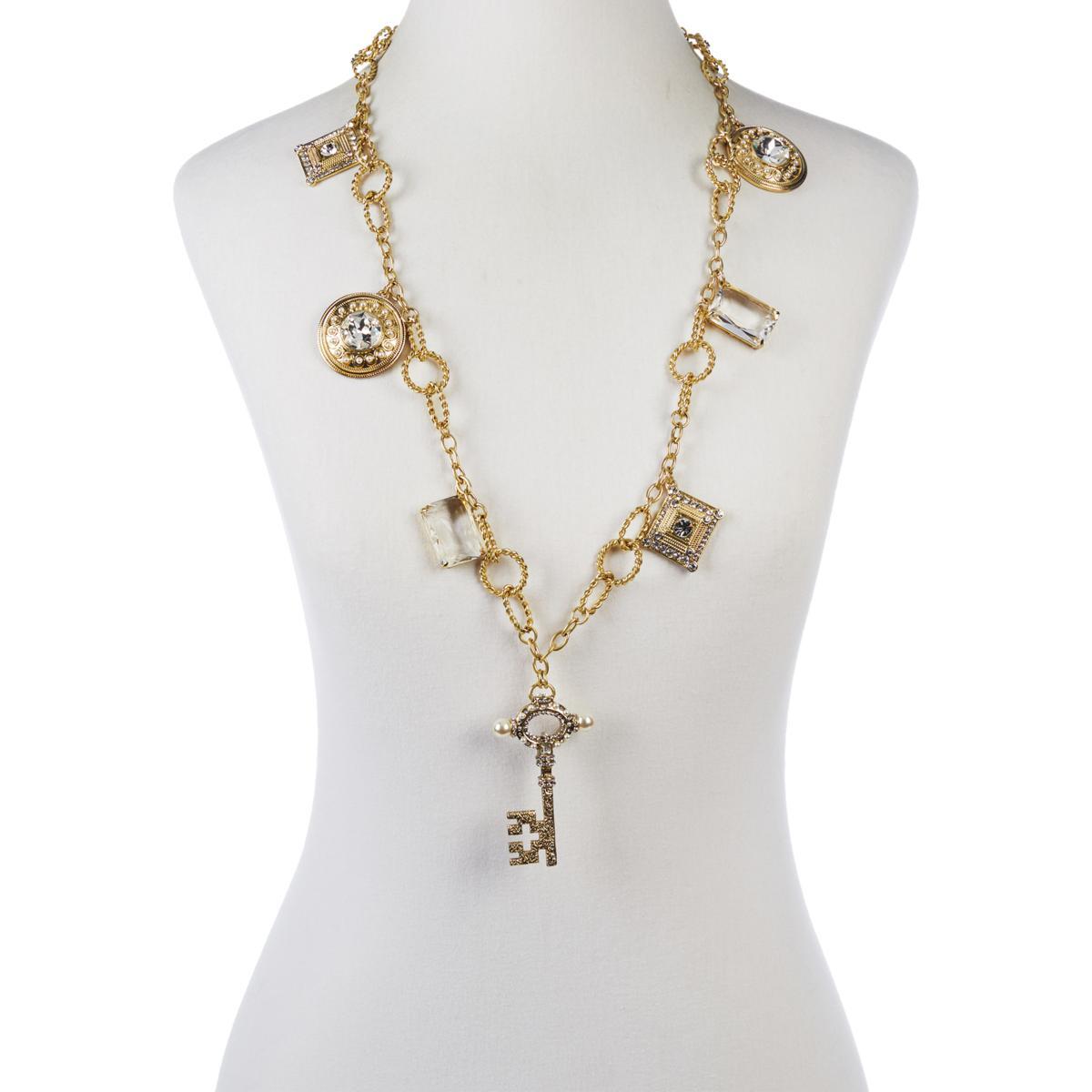 HEIDI DAUS "Keystone Charm" Chain Crystal Key Charm Toggle Necklace ...