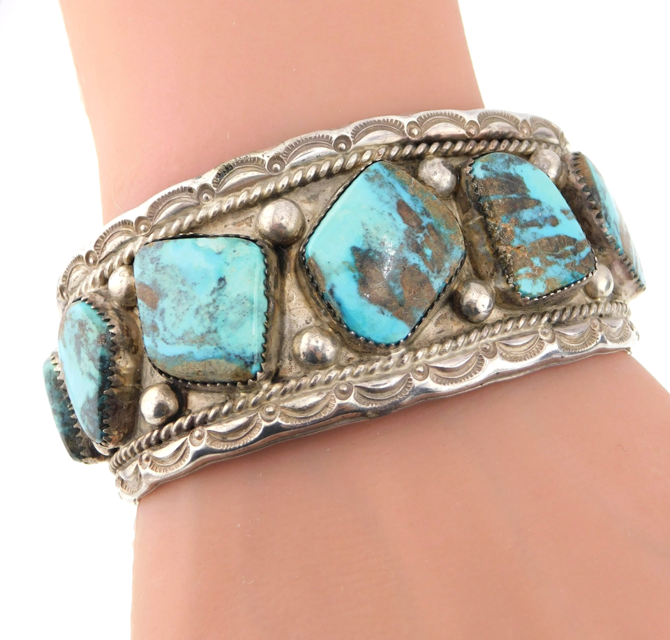 Navajo Edward Becenti Stamped 925 Sterling Silver & Turquoise Wide Cuff ...