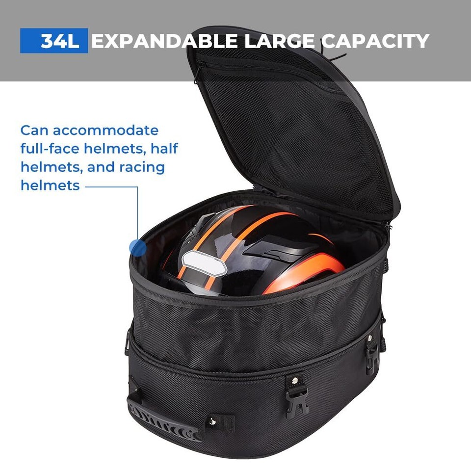 KEMIMOTO Motorcycle Tail Bag Expandable Motorbike Helmet Bag Luggage ...
