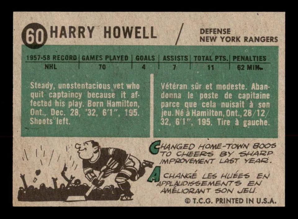1958 Topps #60 Harry Howell - NM | eBay