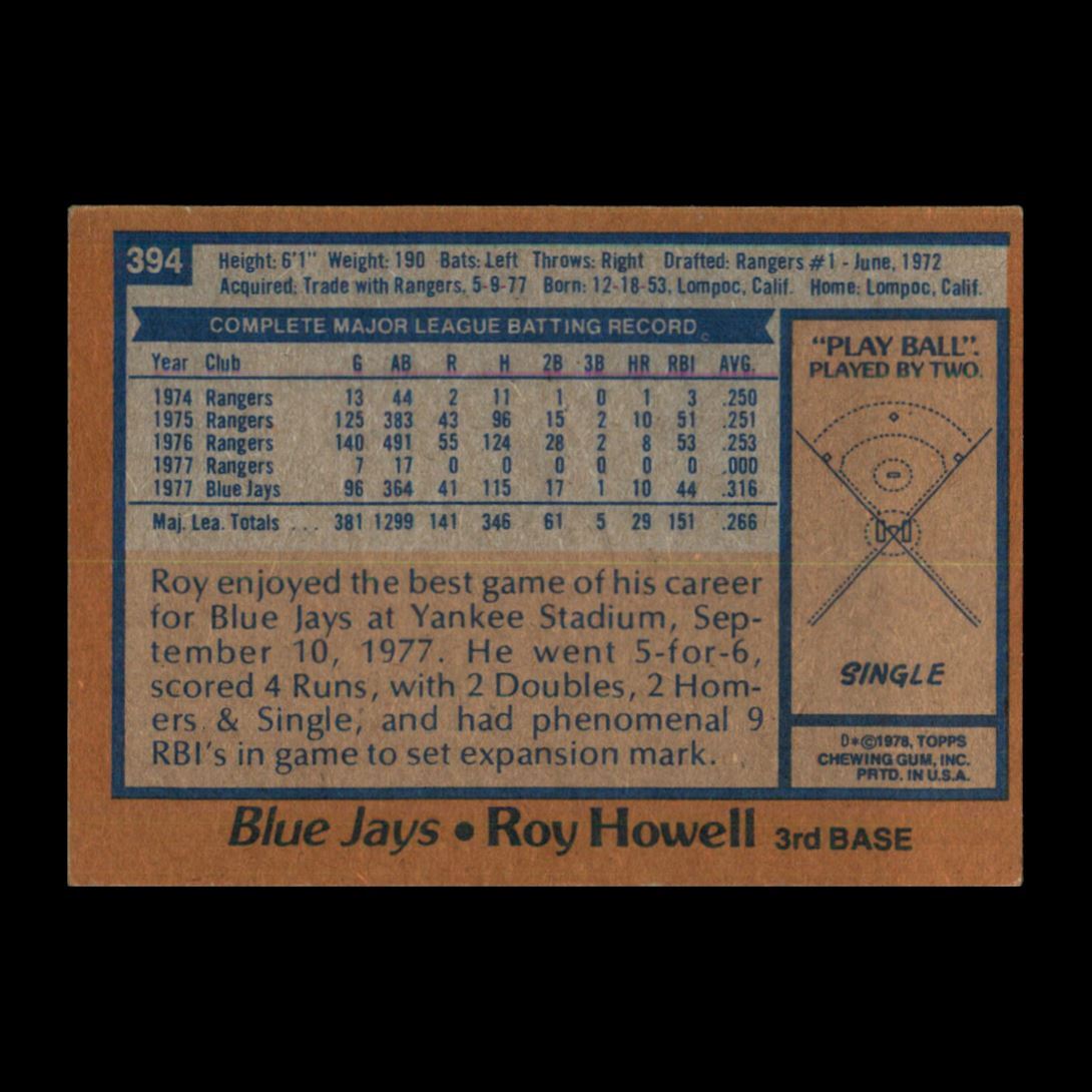 Roy Howell 1978 Topps Toronto Blue Jays #394 Set Break NICE! | eBay