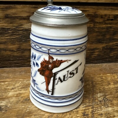 Faust's Own Beer Stein w/Lithophane Bottom Germany Blue Onion 1880's ...