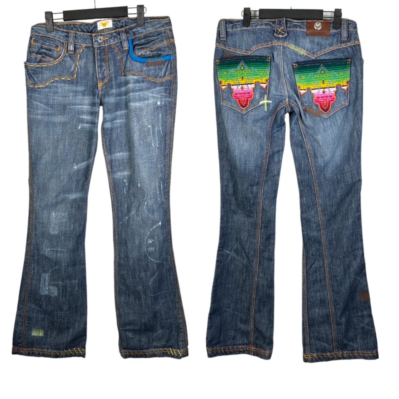 Antik Denim Button Fly Low Rise Flare Embroidered Jea… - Gem