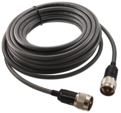 50ft RG-8/U-Mini (RG8X) Coax UHF PL-259 Male/Male Grey Coax Cable, R ...