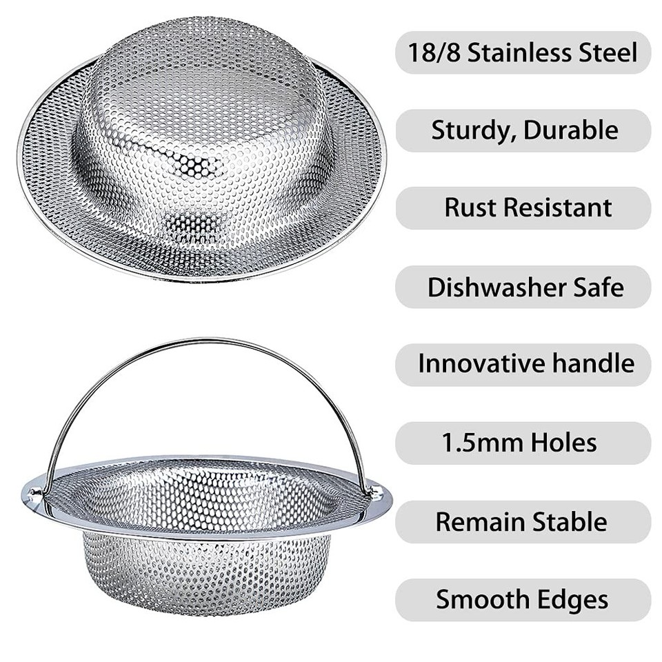 Kitchen Sink Strainer, 2-Pack Sink Strainer Basket with Handle, 4.5 ...