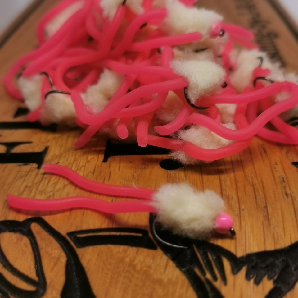 6 X Cheese Worm Squirmy Worm Blob Size 10 Barbless Hot Head Trout Flies ...