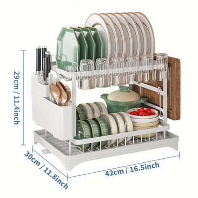 1pc Dish Rack, Double Layers Space-saving Dish Drying Rack With ...