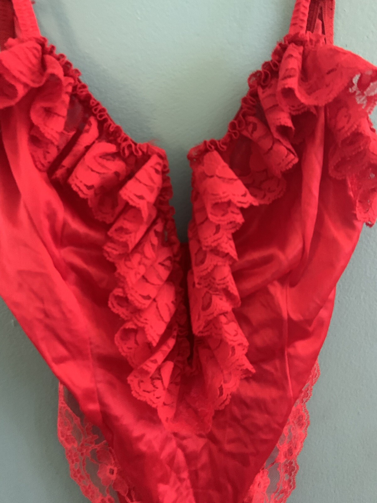 JULIARA Red Nylon Lace Teddy Bodysuit Medium Plunge B… - Gem