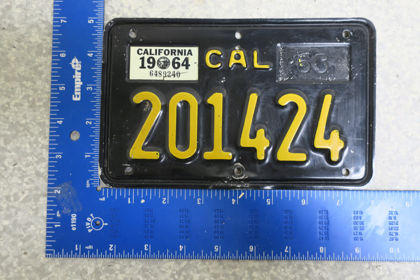 1963 63 1964 64 CALIFORNIA CA MOTORCYCLE LICENSE PLATE TAG #201424 ...