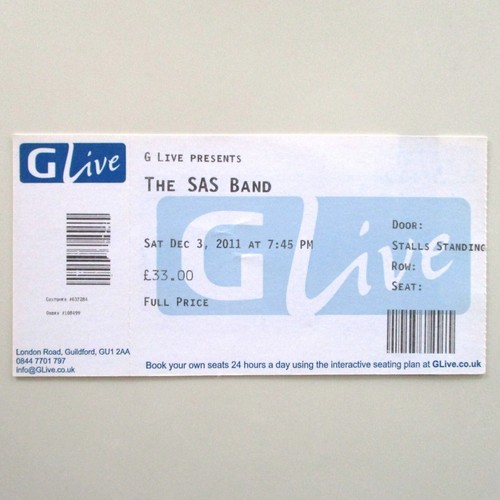 SAS Band (Queen Spike Edney) 2011 Guildford UK Concert Ticket Stub 03. ...