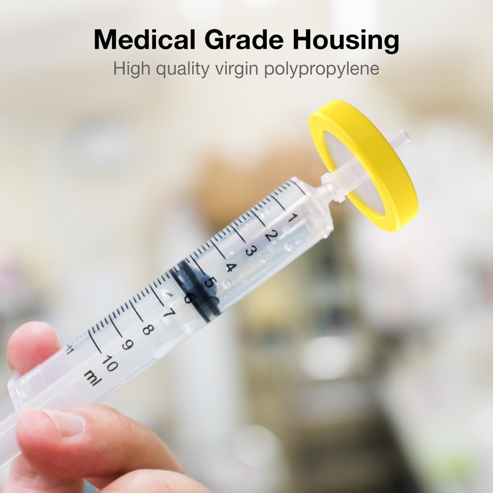 1000x Nylon Syringe Filter 0.45μm Pore Size 30mm Diameter Yellow Wheel ...