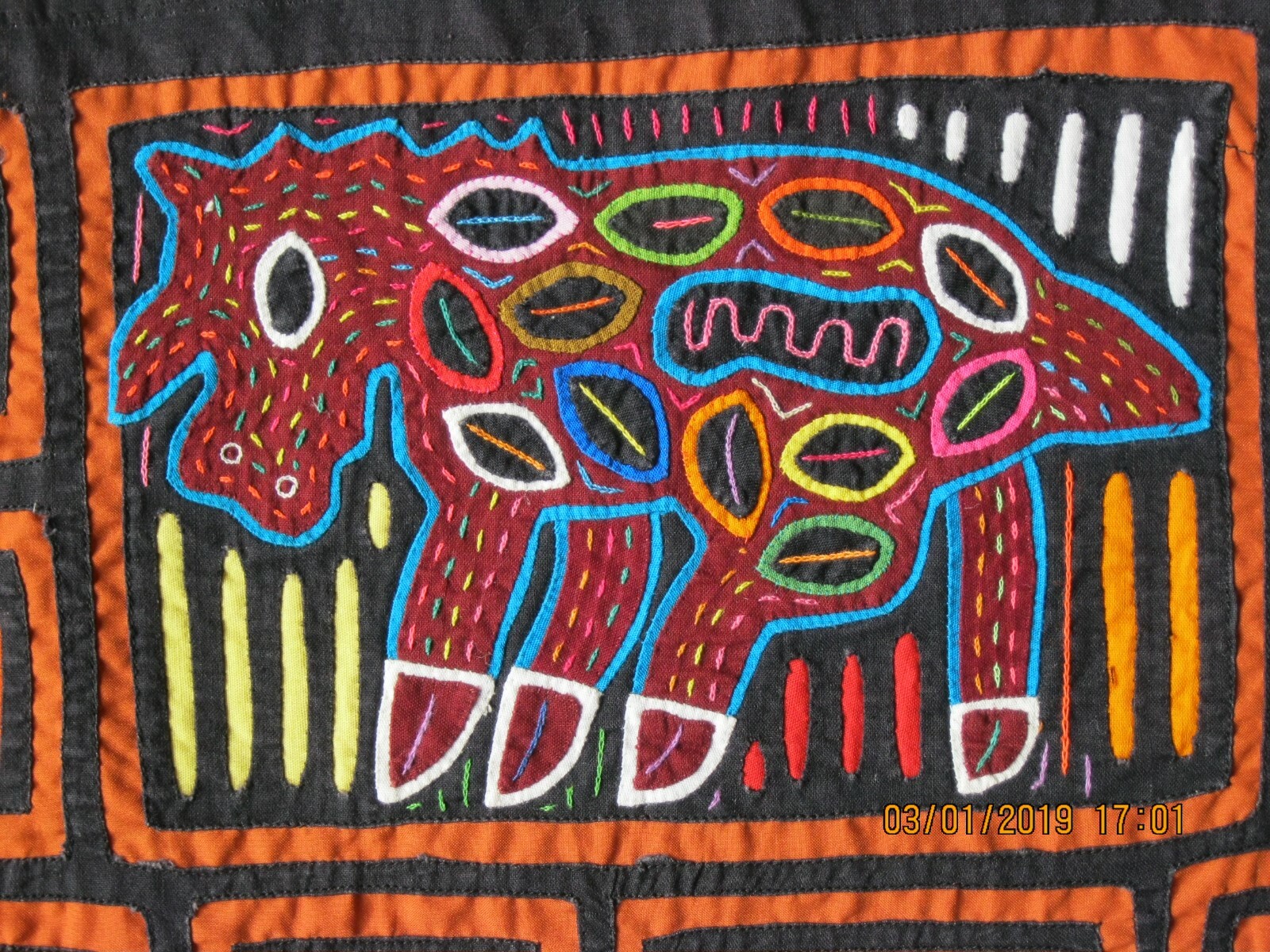 Kuna Native Hand-Stitch Mola San Blas Panama 4 Turtles Spotted Goat ...