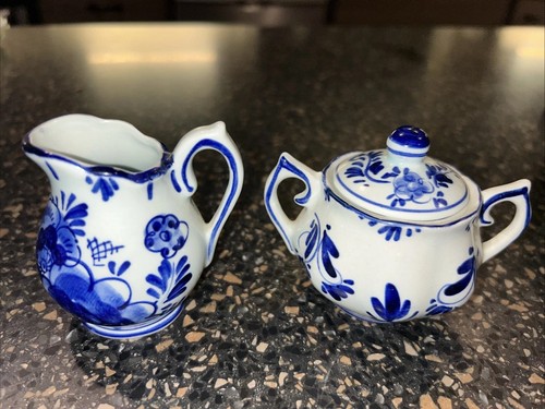 Delft's Blauw Holland Hand Painted Floral Porcelain 265 Creamer/Sugar ...