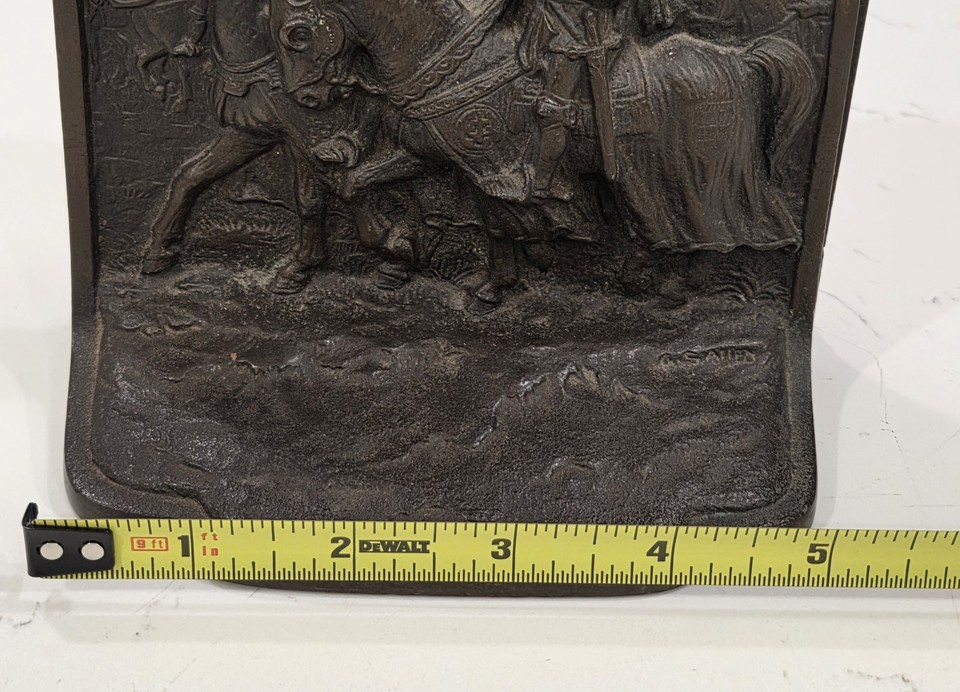 Antique Hubley Cast Iron Bookends- Scene of Crusader Knights On ...