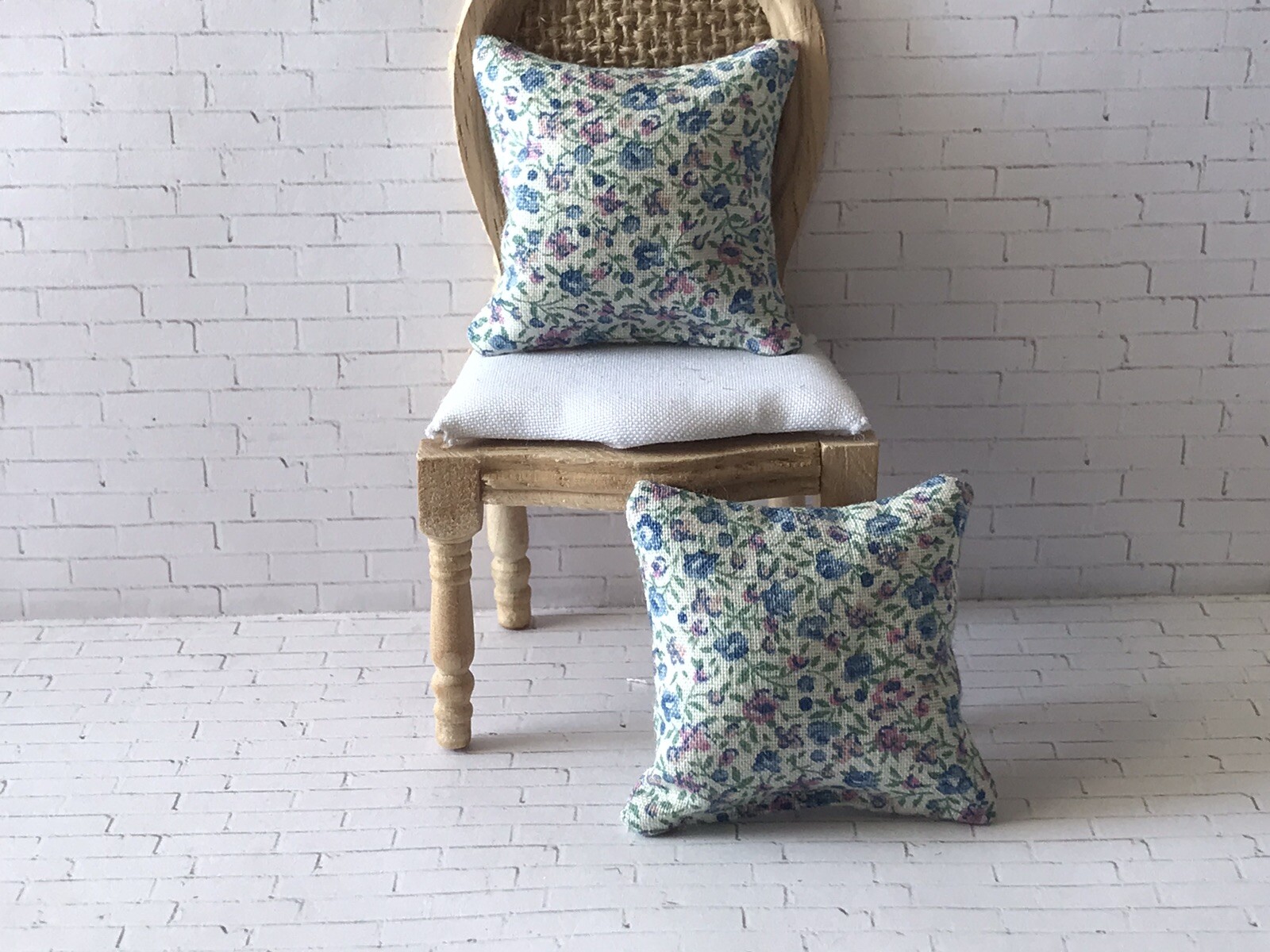 Dollhouse Miniature Pillows Set Of Two Dainty Blue Florals | eBay