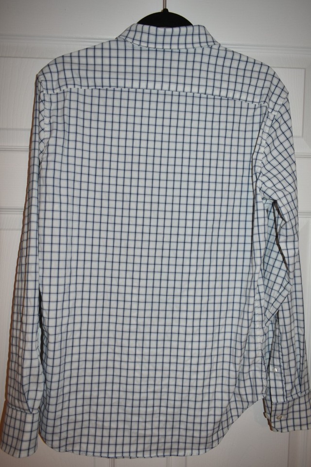 Bonobos Men White Navy Check Long Sleeve Shirt SZ M | eBay