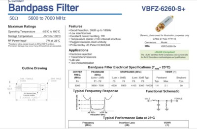 Mini-Circuits VBFZ-6260-S+ Connectorized Band Pass Filter 5600-7000 MHz ...