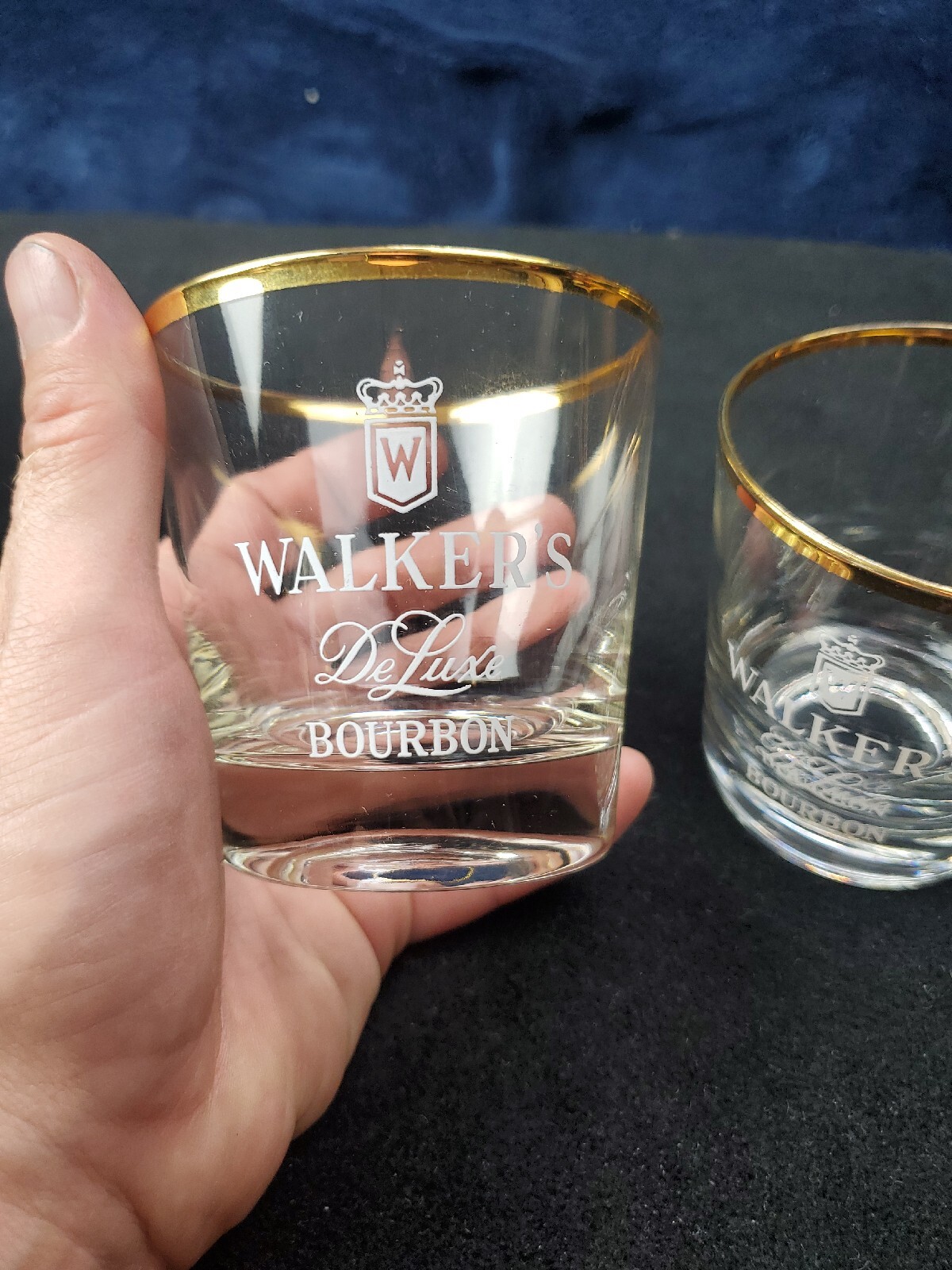 NICE Set Of 2 Walker's Deluxe Burbon Rocks Gold Rimmed Drinking Glasses ...