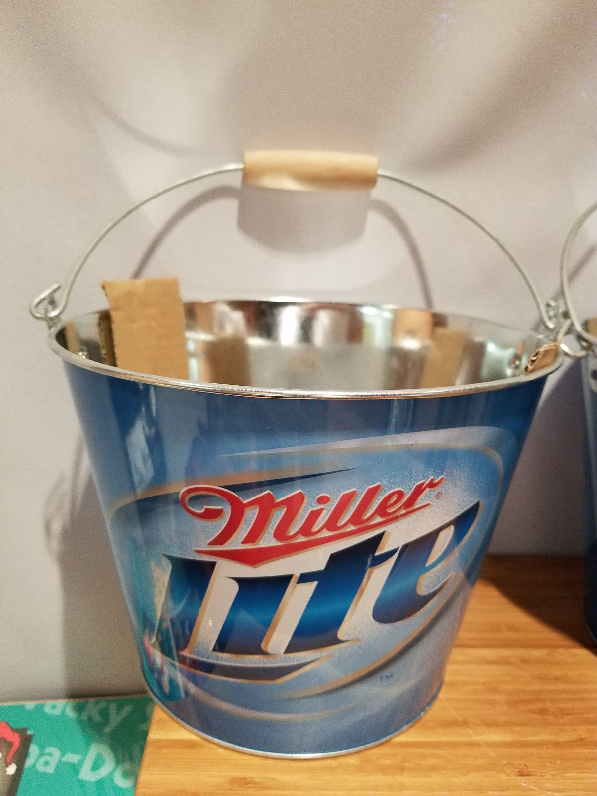 (1) Miller Lite Ice Bucket Party Drink Beer Holder Pail mancave w wood ...