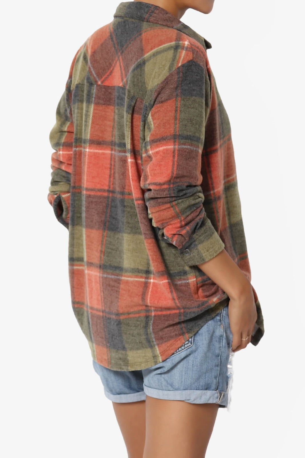 Women's Soft Fleece Plaid Check Button Front Shirt Pocket Long Sleeve ...