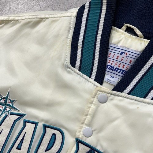 RARE VTG 90s MLB SEATTLE MARINERS STARTER AUTHENTIC SATIN JACKET WHITE ...