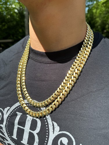 Miami Cuban Link Chain Bracelet 14k Gold Plated Solid 925 Silver Box ...