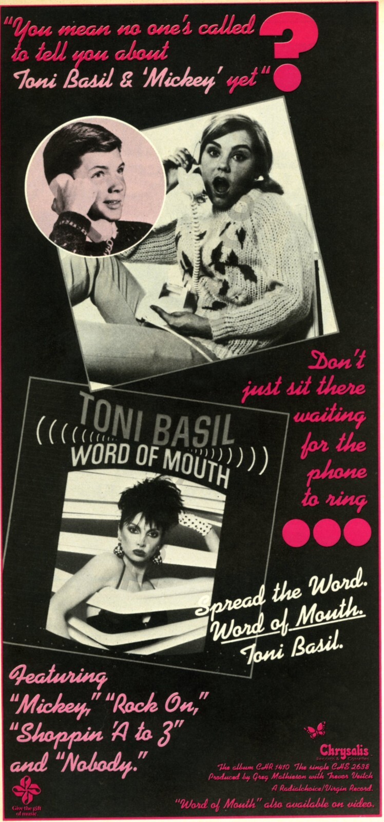 1982 Toni Basil Word of Mouth Album Promo Vintage AD Mickey Great for ...
