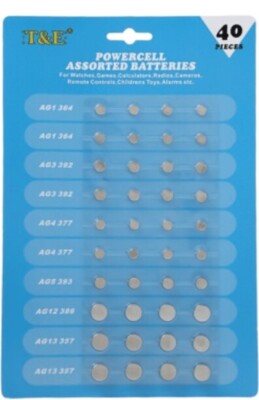 40 ASSORTED BUTTON CELL WATCH BATTERY BATTERIES AG 1 / 3 / 4 / 10 / 12 ...