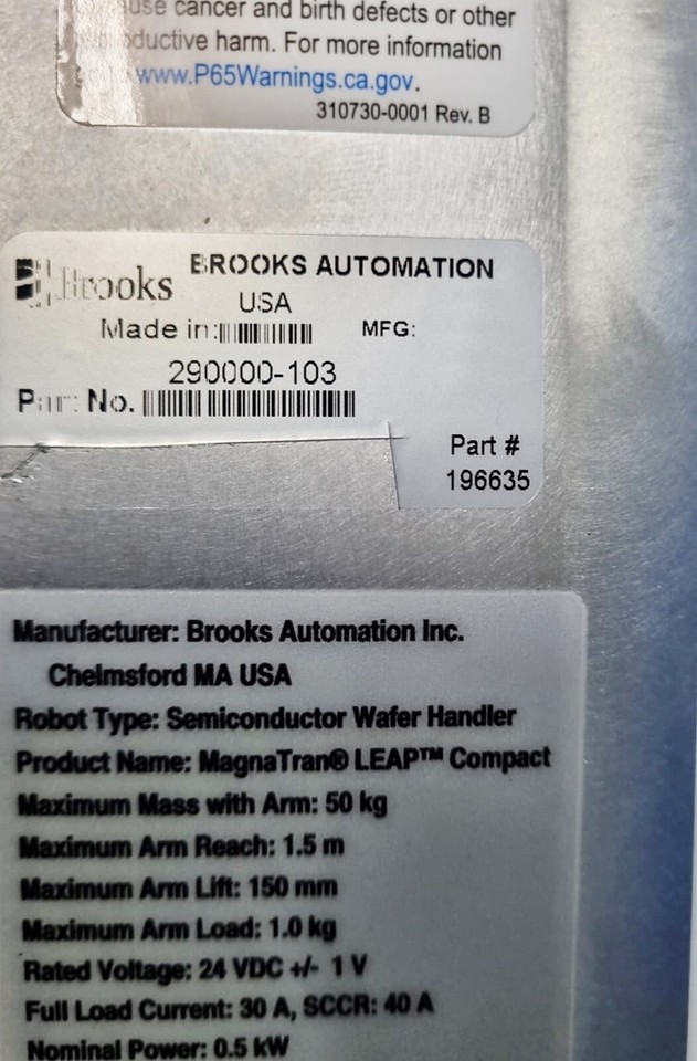 BROOKS MAGNATRAN LEAP COMPACT WAFER HANDLING ROBOT 290000-103 366490 w ...