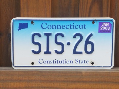Vintage 2003 Connecticut Vanity License Plate SIS 26, Stickered 2003 03 ...
