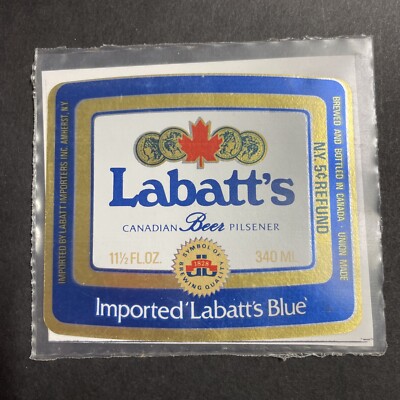 Vintage 1980s Labatt Blue (No French) UNUSED Foil Label Amherst NY ...