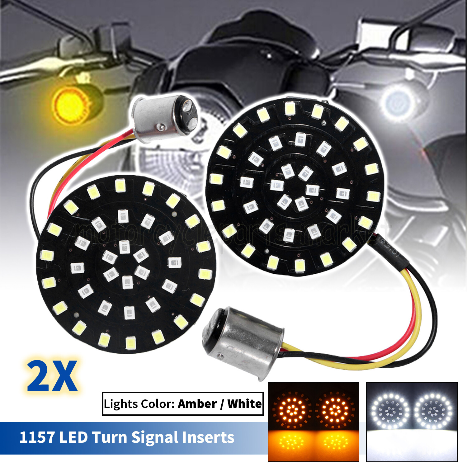 1157 LED Turn Signals Inserts Amber White For Harley Softail Fatboy ...