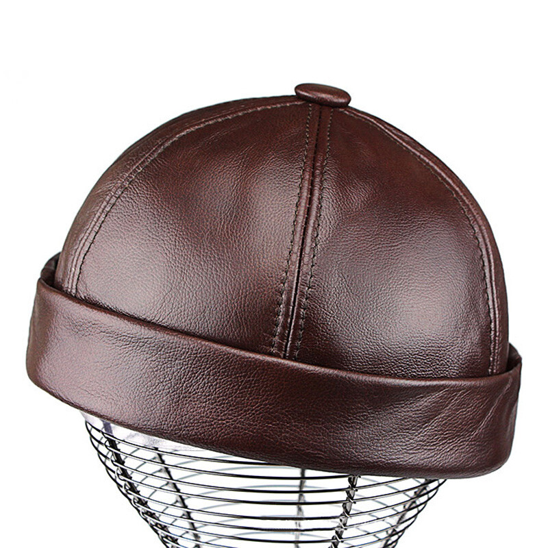 Men's Genuine Leather Winter Warm zucchetto Skullcap Beret Round Hat ...