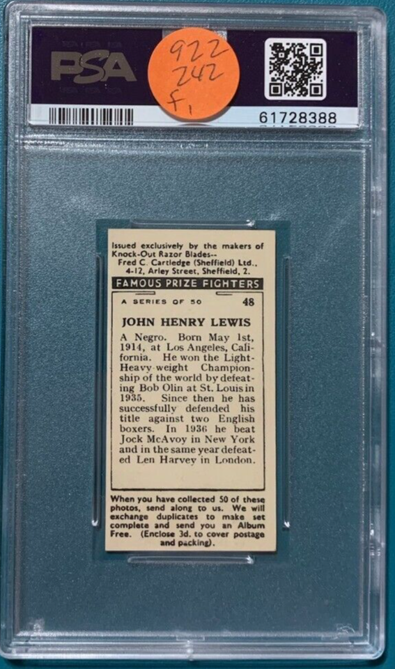 1938 FC Cartledge Boxing #48 John Henry Lewis Famous Prize Fighters PSA ...