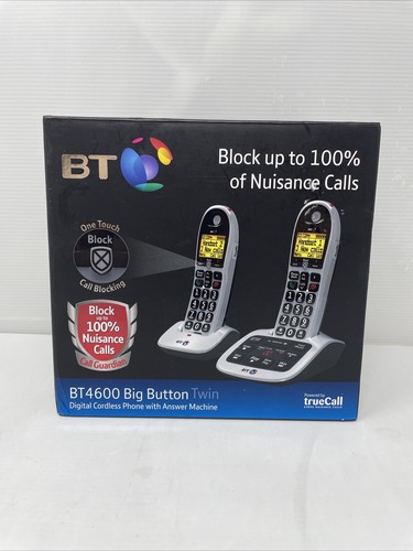 NEW BT Digital Cordless Phone 4600 Twin Duo Big Button w/Call Blocker ...