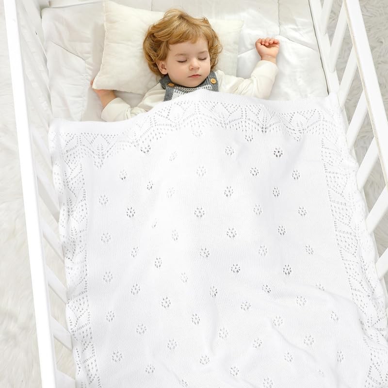Cellular Blanket Baby 100 Cotton Knitted Soft Crochet White 100x80cm ...
