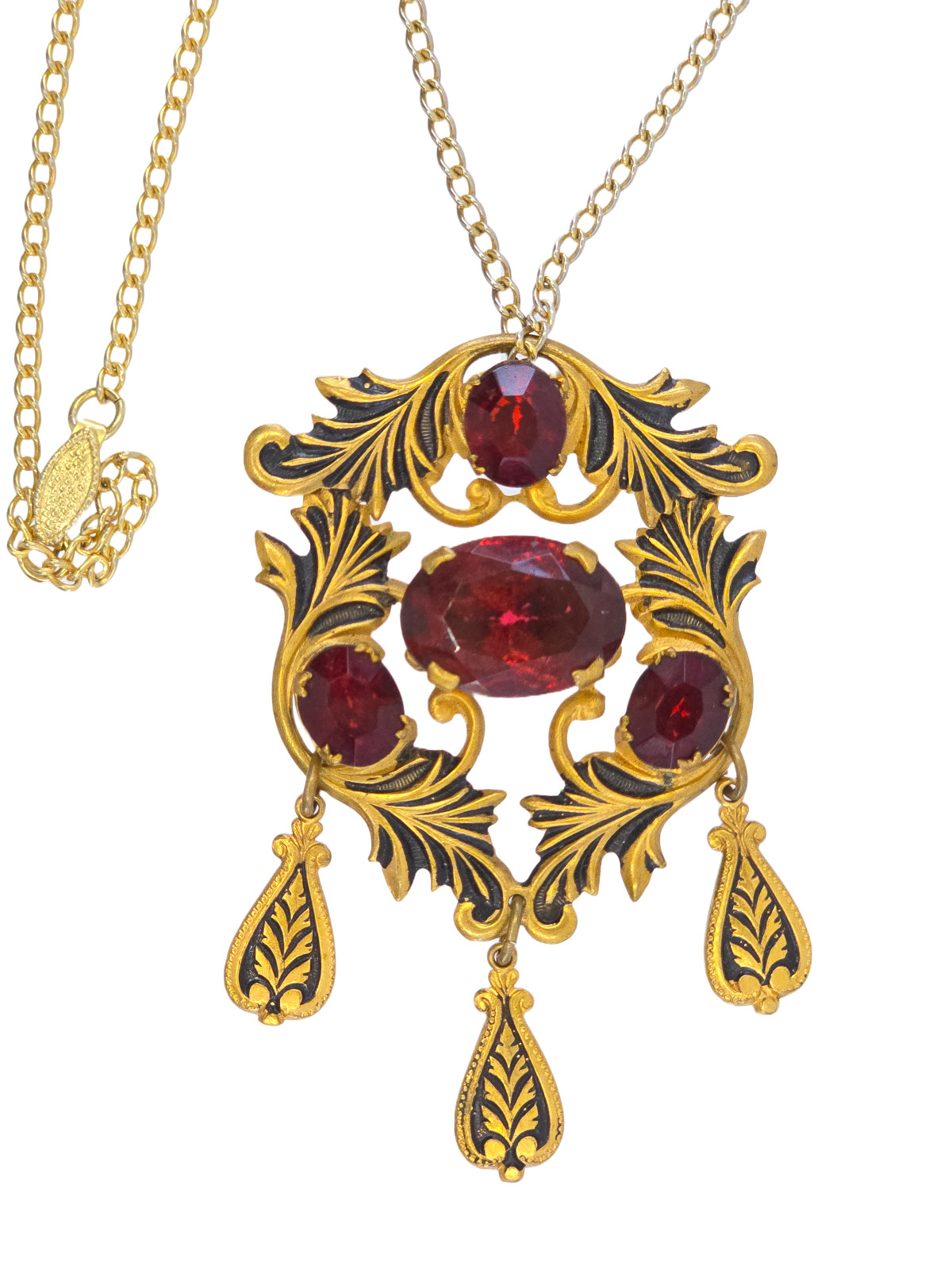 VINTAGE ART NOUVEAU FAUX RUBY CRYSTAL JEWELED INTRICA… - Gem