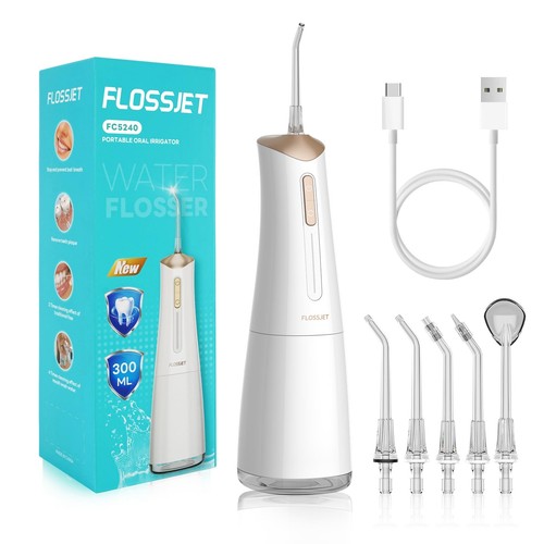 Water Dental Flosser Cordless Oral Irrigator with 300ml 5 Tips 4 Modes ...