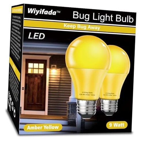 LED Bug Light Bulbs Outdoor 2 Pack,9W Amber Yellow Bug Light Bulbs,100W ...