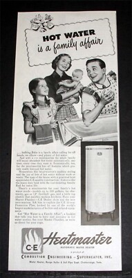 1949 OLD MAGAZINE PRINT AD, HEATMASTER HEATER, HOT WATER IS A FAMILY ...