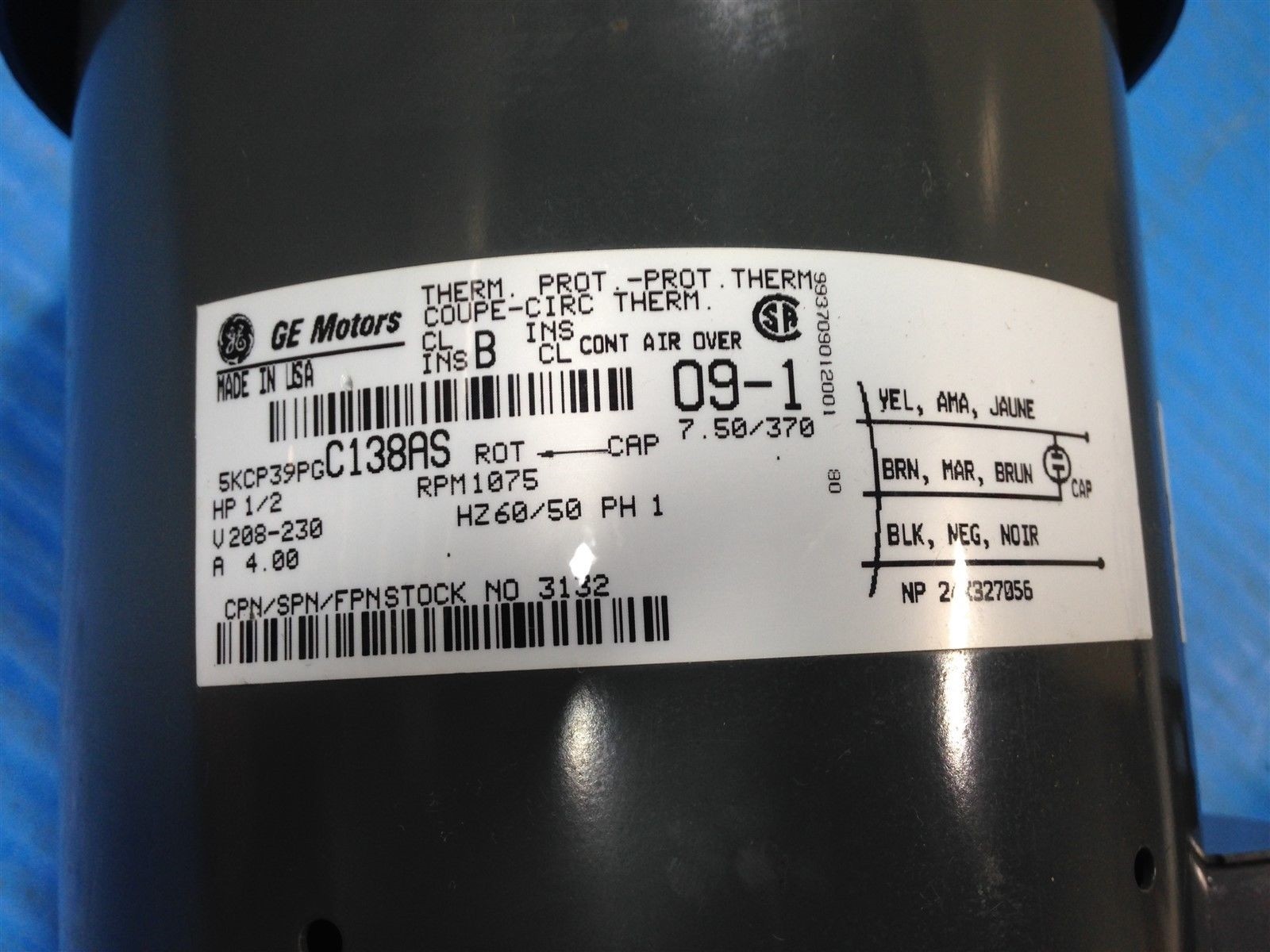 GE 5KCP39PG Motor HP 3/4 RPM 1075 V115 for sale online | eBay