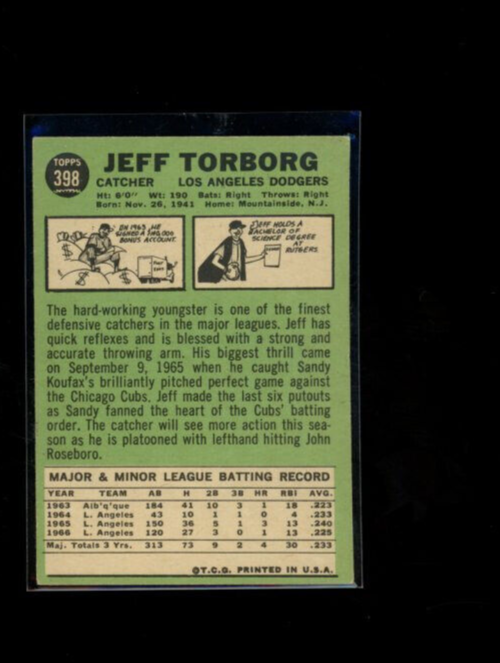 1967 Topps Jeff Torborg #398 Los Angeles Dodgers Baseball Card | eBay