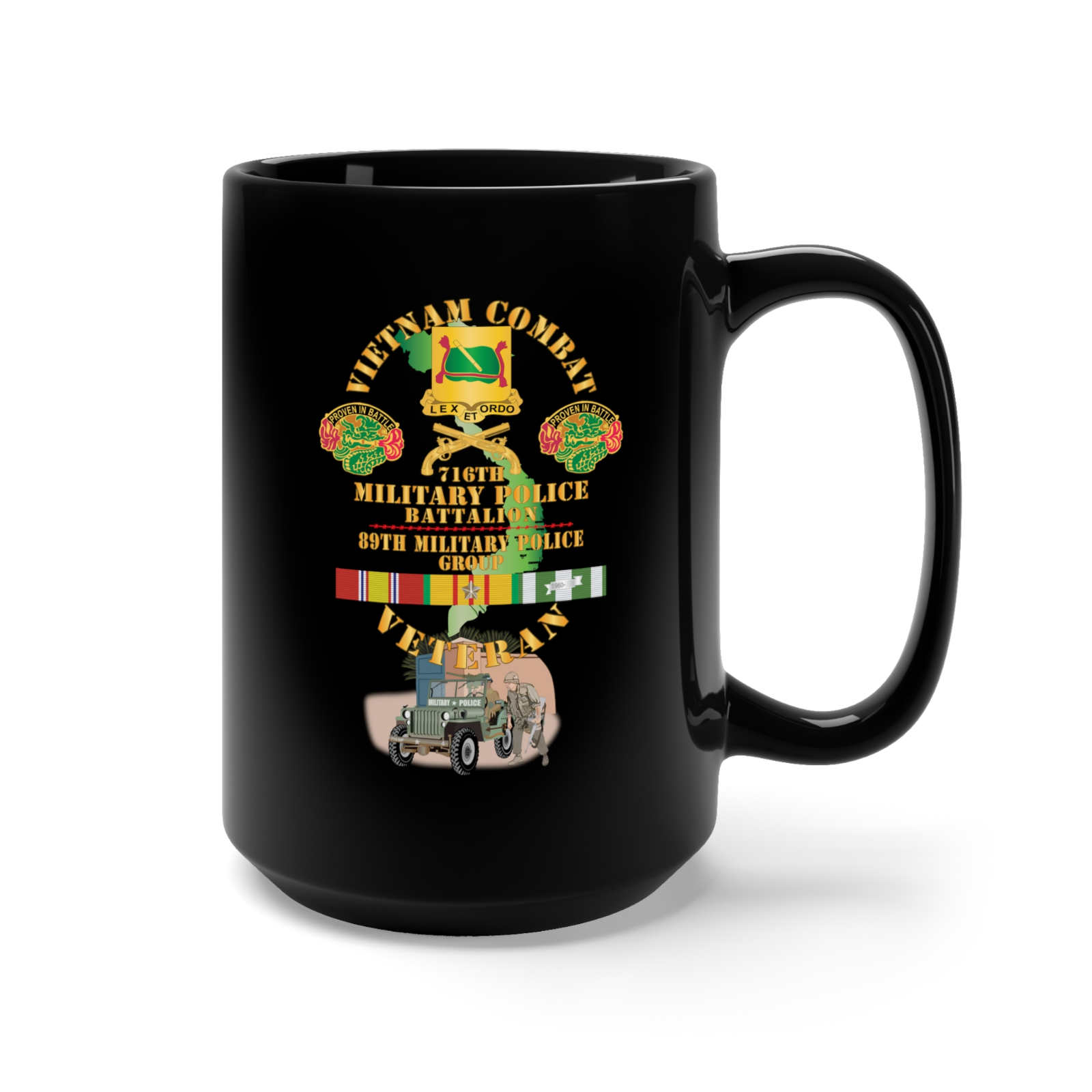 Black Mug 15oz - Vietnam Combat Vet - 716th MP Bn, 89th MP Group w DUI ...