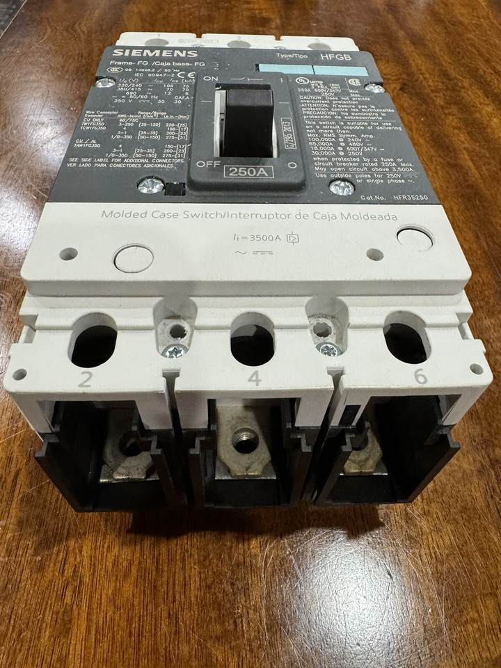 Siemens A/C Breaker Type HFGB 250 Amp 3VL3125-3RR30-0AAO | eBay